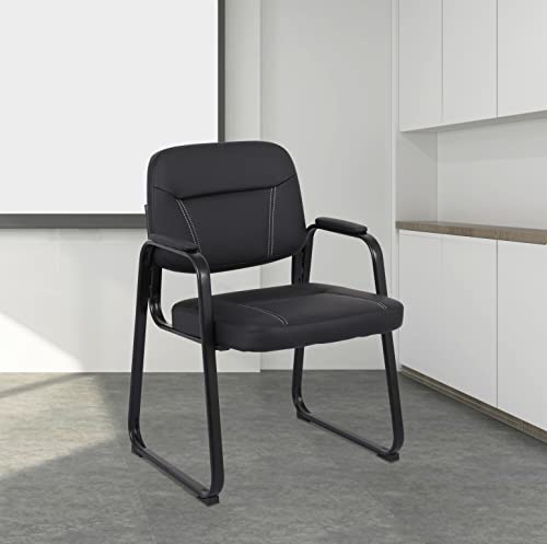 CLATINA Office Reception Guest Chair with Bonded Leather Padded Arm Rest Ergonomic Guest Chair with Sled Base for Waiting Conference Room Black 4 Pack