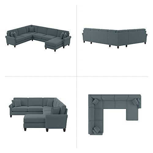 Bush Furniture Coventry U Shaped Sectional Couch with Reversible Chaise Lounge, 128W, Turkish Blue Herringbone