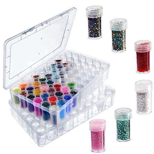 Notgia 2packs 60 Grids Bead Organizer and Storage Diamond Painting Containers Portable Plastic Case Box Arts Crafts Storage for Seeds Beads Sewing Cosmetic Nail Glitter Powder Small Parts Rhinestones