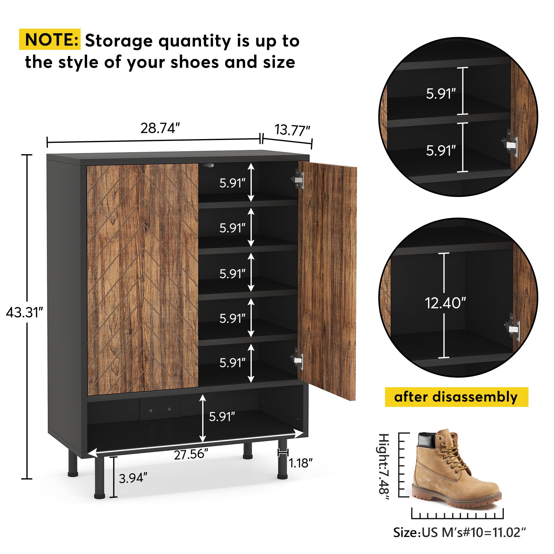 Tribesigns Shoe Cabinet, 18 Pair Shoe Rack Organizer Cabinet with Door, 6-Tier Modern Shoe Storage Cabinet with Shelves for Entryway Hallway Closet Bedroom, Black and Brown