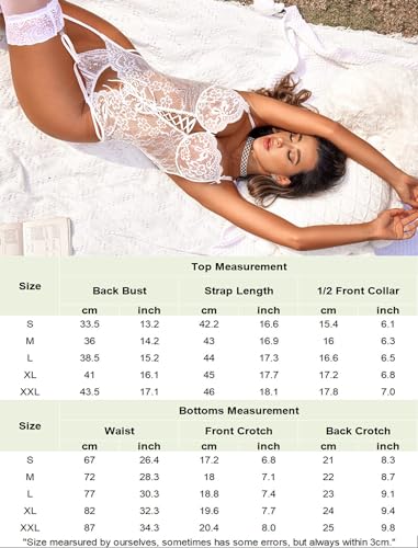ADOME Women's Lace Lingerie Set with Garter Belts Lace Teddy Bodysuit with Panty White XXL