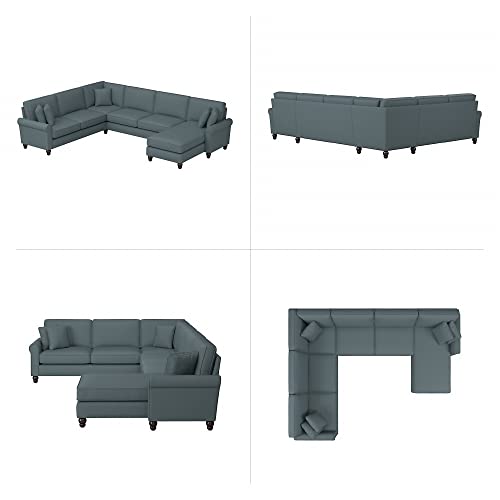 Bush Furniture Hudson U Shaped Sectional Couch with Reversible Chaise Lounge, 128W, Turkish Blue Herringbone