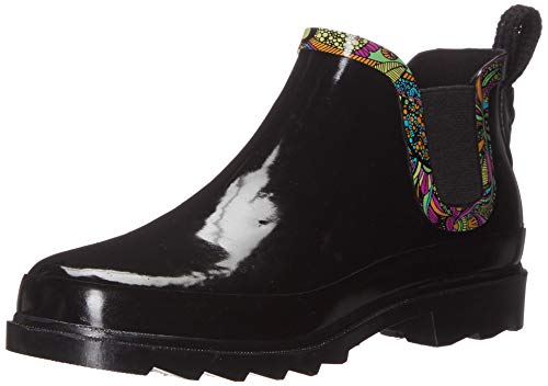 The SAK Women's Sakroots Rhyme Ankle Rainboot Rain Boot, Black with Rainbow Spirit Desert, 6 Medium US