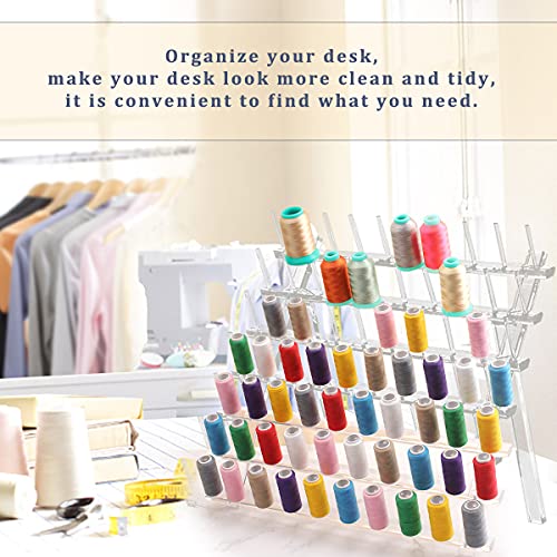 Thread Holder Organizer, 70 Spools Acrylic Foldable Hair Braiding Rack for Hair, Clear Thread Rack Storage for Sewing Quilting Embroidery Organizer Stand (Transparent 2)