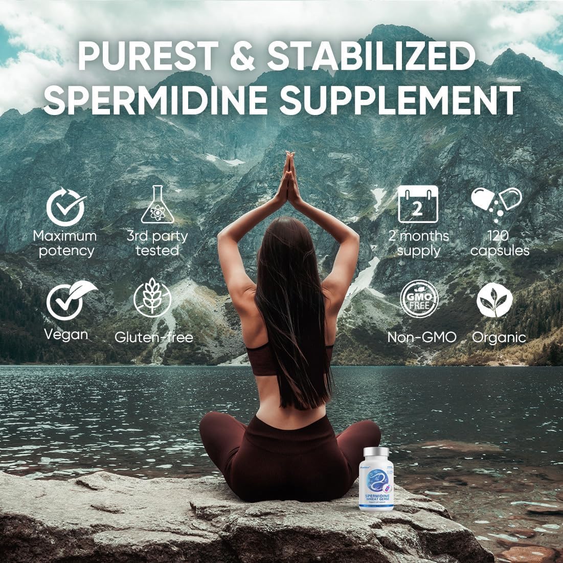 Zenlifer 120 Capsules Spermidine Wheat Germ 1500mg, Spermidine Supplements Wheat Germ Extract with Zinc for Antioxidant and Healthy Aging, Cell Renewal and Immune