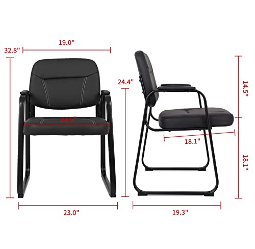 CLATINA Office Reception Guest Chair with Bonded Leather Padded Arm Rest Ergonomic Guest Chair with Sled Base for Waiting Conference Room Black 4 Pack