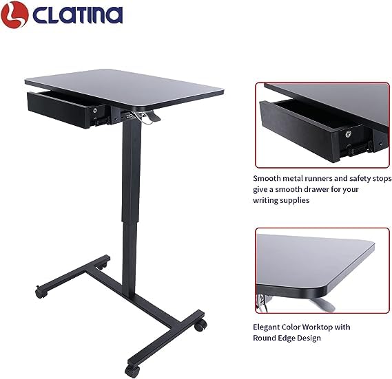 CLATINA Mobile Laptop Desk Adjustable Height Standing Desk Adjust from 30'' to 45.7'' Rolling Cart Ergonomic Table with Drawer