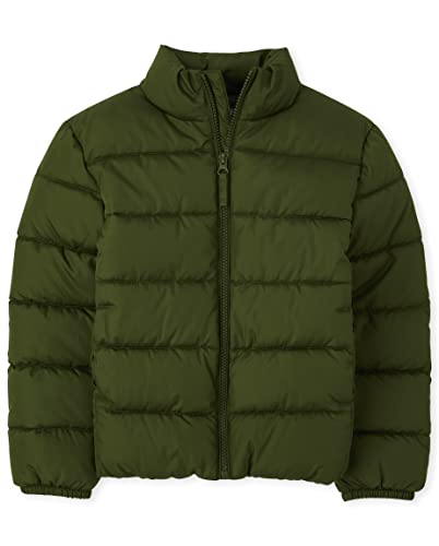 The Children's Place Boys' Medium Weight Puffer Jacket, Wind, Water-Resistant, Dark Ivy, XLarge (14)
