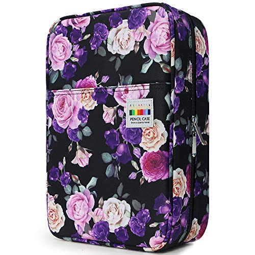 YOUSHARES Big Capacity Colored Pencil Case - 300 Slots large Pen Case Organizer with Multilayer Holder for Prismacolor Colored Pencils & Gel Pen (Purple Pink Rose)