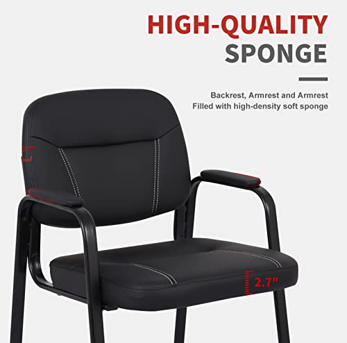 CLATINA Office Reception Guest Chair with Bonded Leather Padded Arm Rest Ergonomic Guest Chair with Sled Base for Waiting Conference Room Black 4 Pack