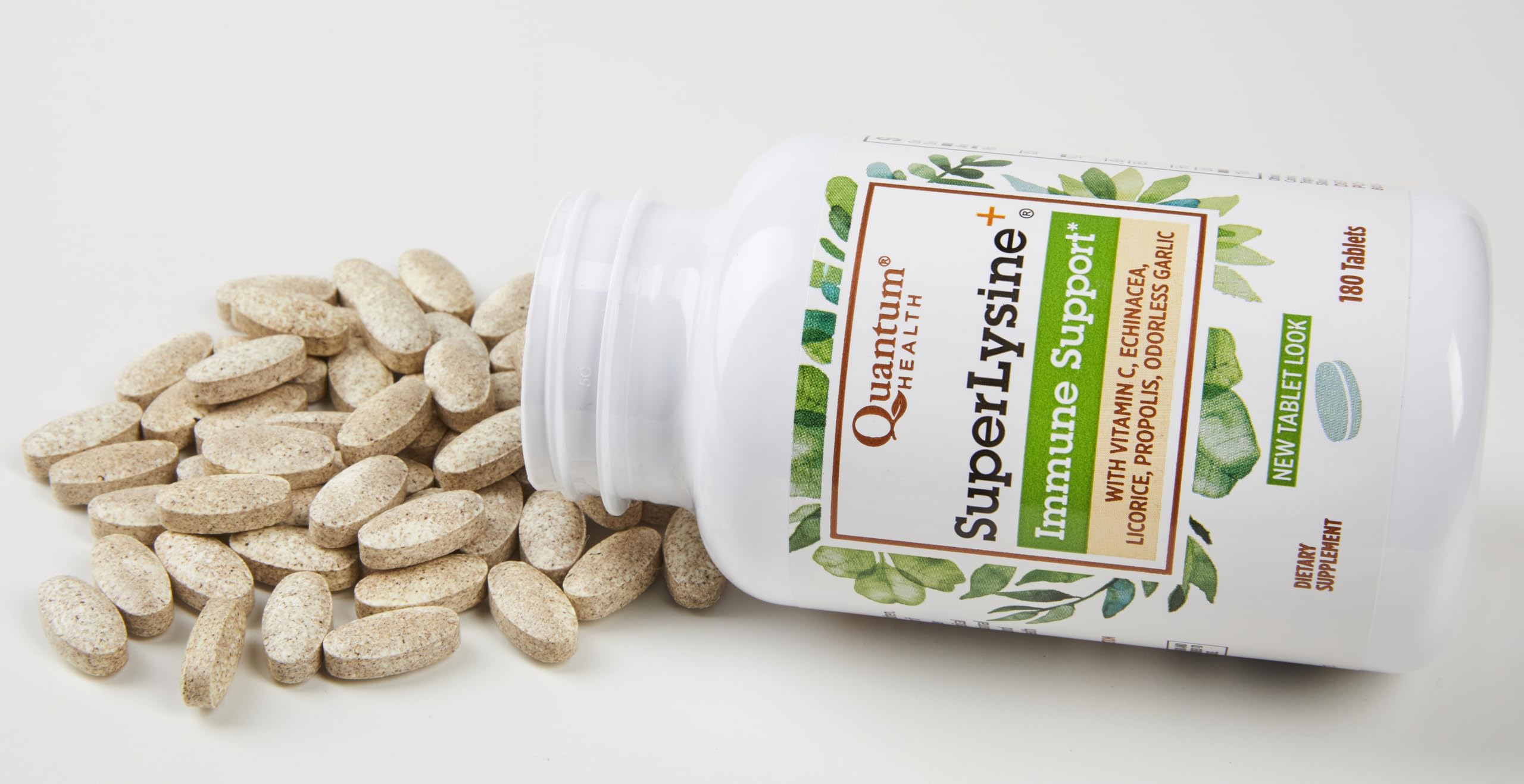 Quantum Health Super Lysine+ / Advanced Formula Lysine+ Immune Support with Vitamin C, Echinacea, Licorice, Propolis, Odorless Garlic (180 Tablets), Packaging may vary