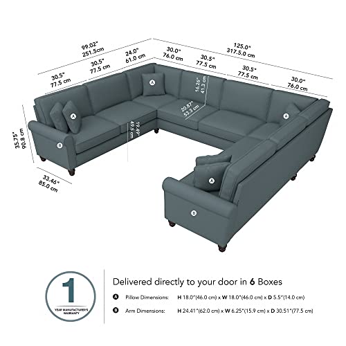 Bush Furniture Hudson U Shaped Sectional Couch, 125W, Turkish Blue Herringbone