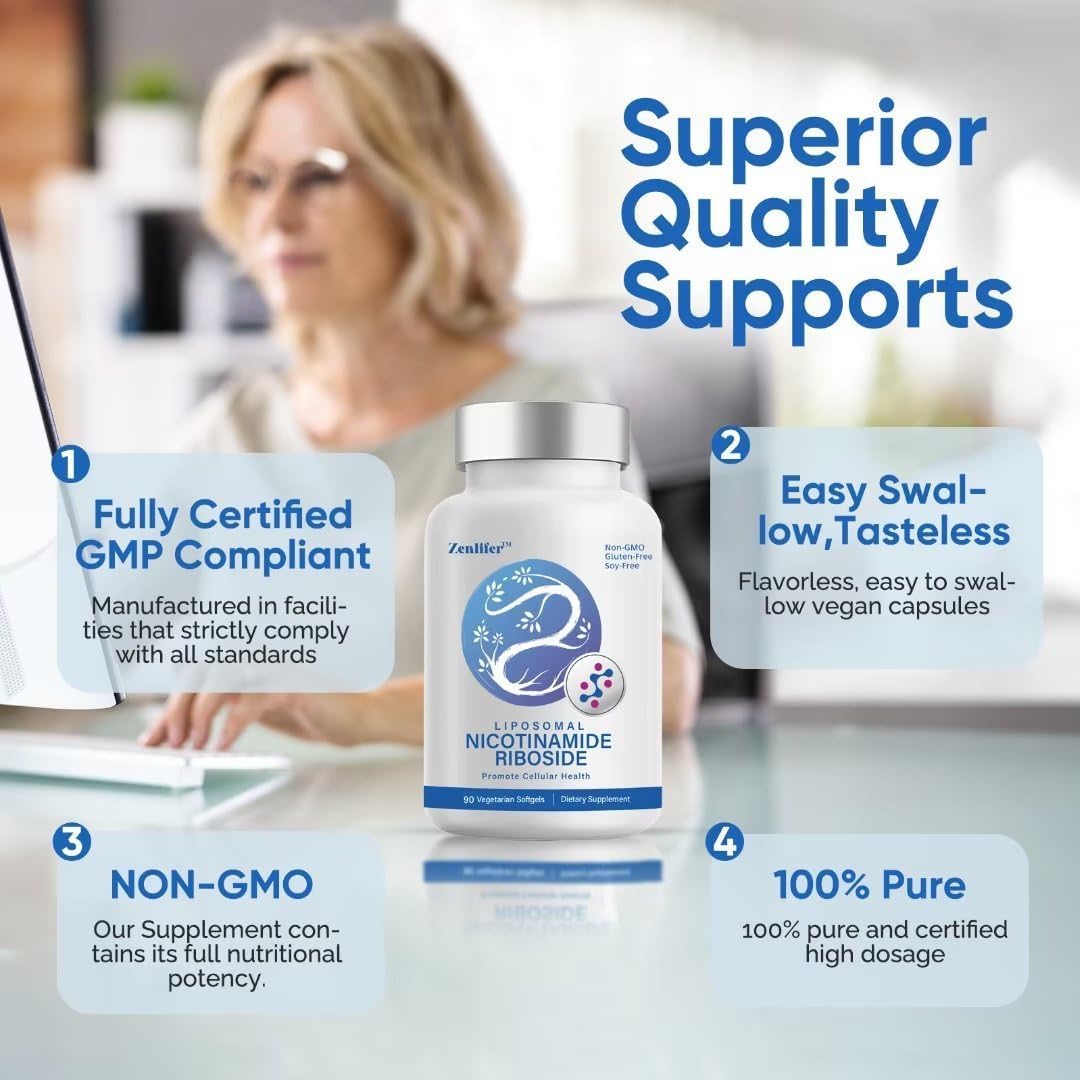 Zenlifer-90 Softgels NAD+ 2000MG Liposomal Nicotinamide Riboside Supplement,with Trans-Pterostilbene and Betaine Anhydrous(TMG) for Maximum Absorption,Cellular Energy and Age Defense