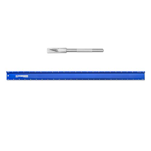 Alumicolor AlumiCutter Aluminum Straight Edge w/Blade for Office, School, Engineering and Framing, 24IN, Blue