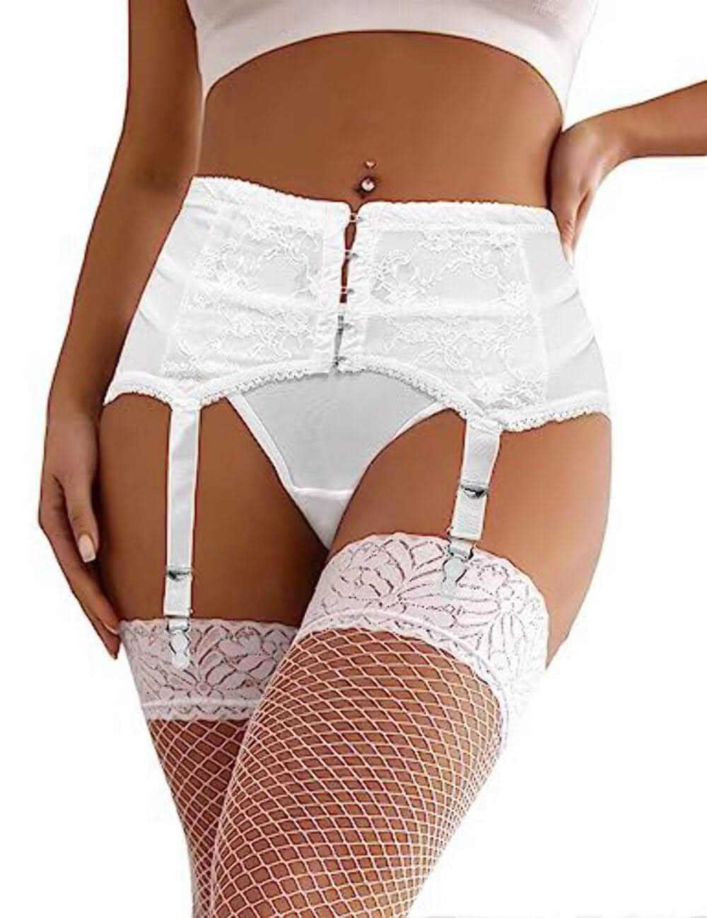 Love Salve Lingerie for Women - Sexy 2-Piece Garter Belt Set with Lace & Adjustable Straps - Valentine's Day Lingerie Women - Garter Belt with Stockings for Women - Perfect Fit & Curves Enhancement