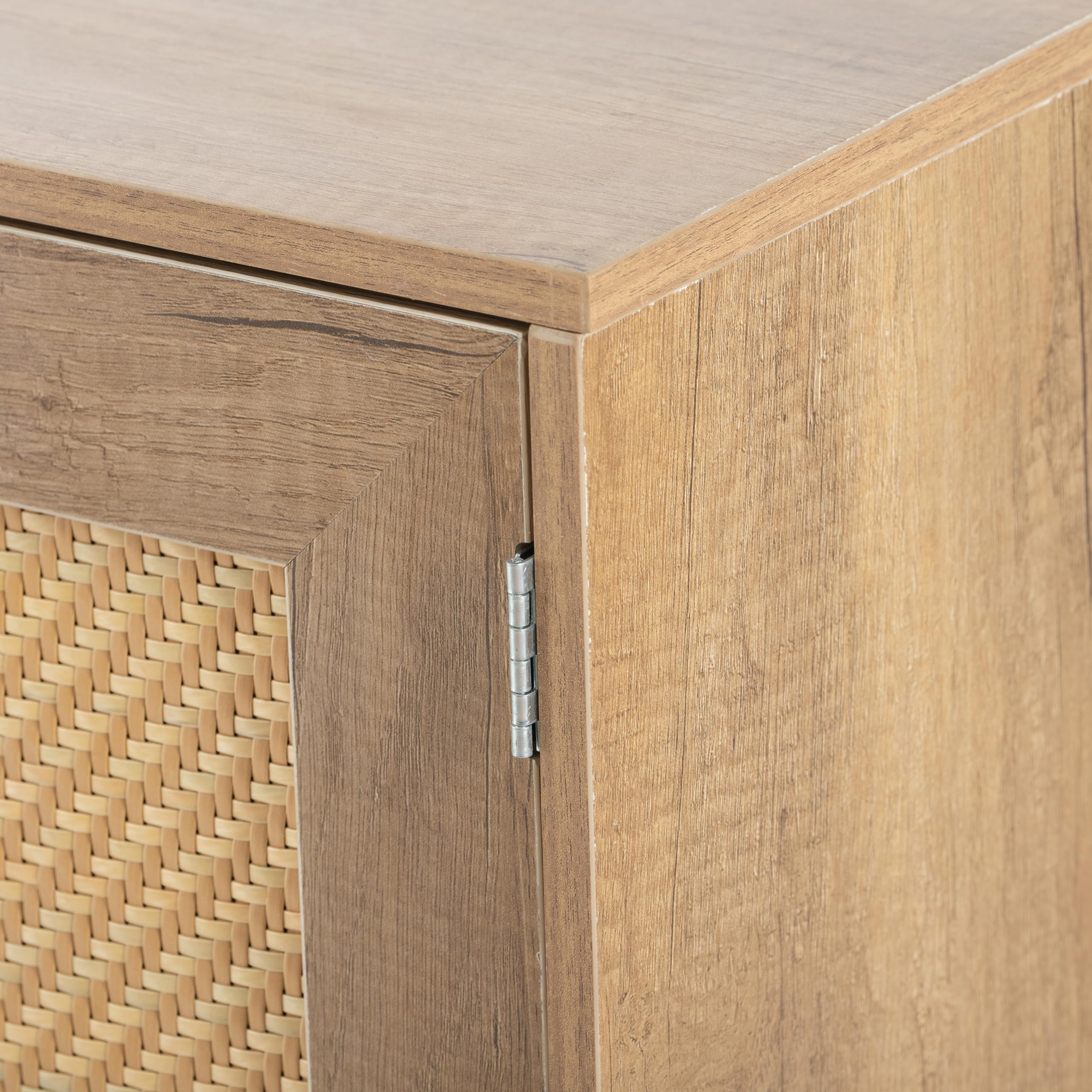 HESIEU Country Style Storage Cabinet with 2 Rattan Doors Natural Wood Sideboard Decorative Table Shoe Cabinet Office Cabinet with Metal Legs for Dining Room Kitchen Hallway Office
