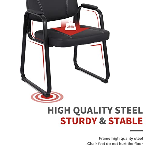 CLATINA Office Reception Guest Chair with Bonded Leather Padded Arm Rest Ergonomic Guest Chair with Sled Base for Waiting Conference Room Black 4 Pack