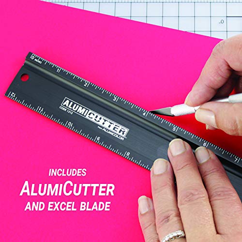 Alumicolor AlumiCutter Aluminum Straight Edge w/Blade for Office, School, Engineering and Framing, 24IN, Blue