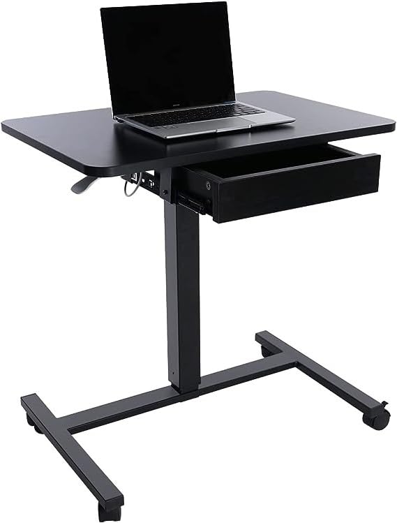 CLATINA Mobile Laptop Desk Adjustable Height Standing Desk Adjust from 30'' to 45.7'' Rolling Cart Ergonomic Table with Drawer