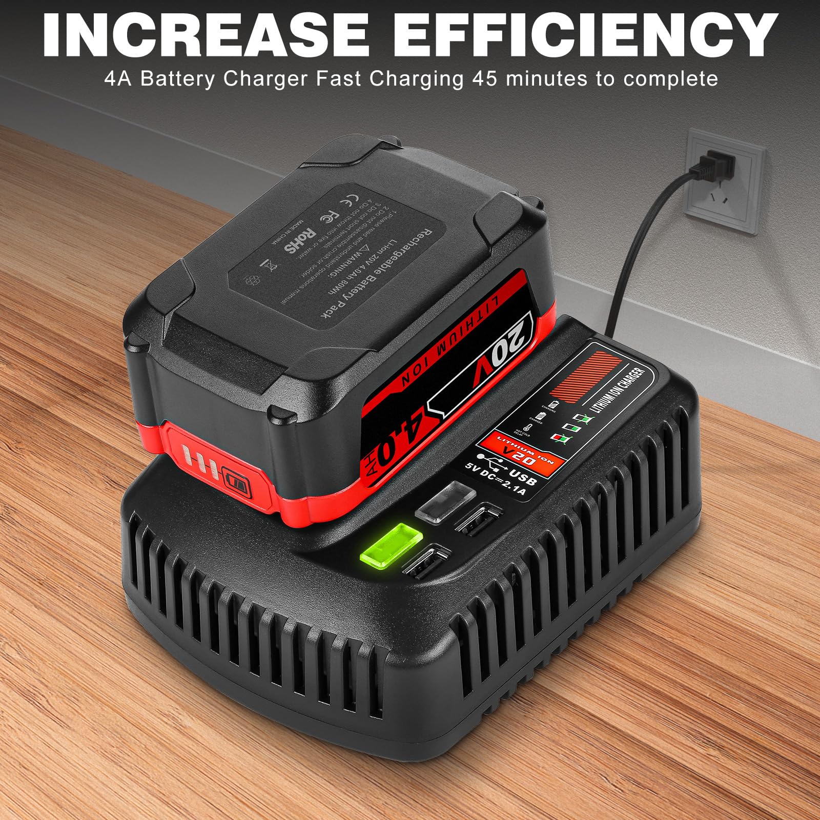 Lxljiad 20V Charger Replacement for Craftsman V20 Lithium Battery Charger Compatible with Craftsman 20V CMCB204 CMCB202 CMCB205 CMCB100 CMCB101 CMCB104 Fast Charger