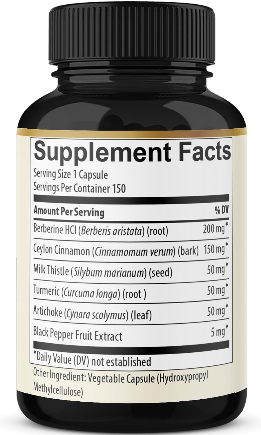 Berberine with Ceylon Cinnamon, Turmeric, Milk Thistle, Artichoke, Black Pepper - 150 Count - Pack of 1
