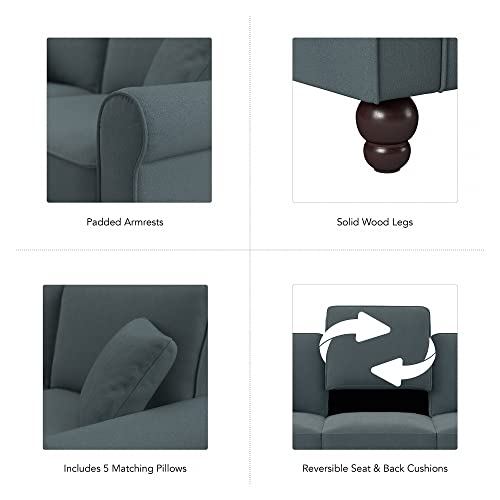 Bush Furniture Hudson U Shaped Sectional Couch with Reversible Chaise Lounge, 128W, Turkish Blue Herringbone