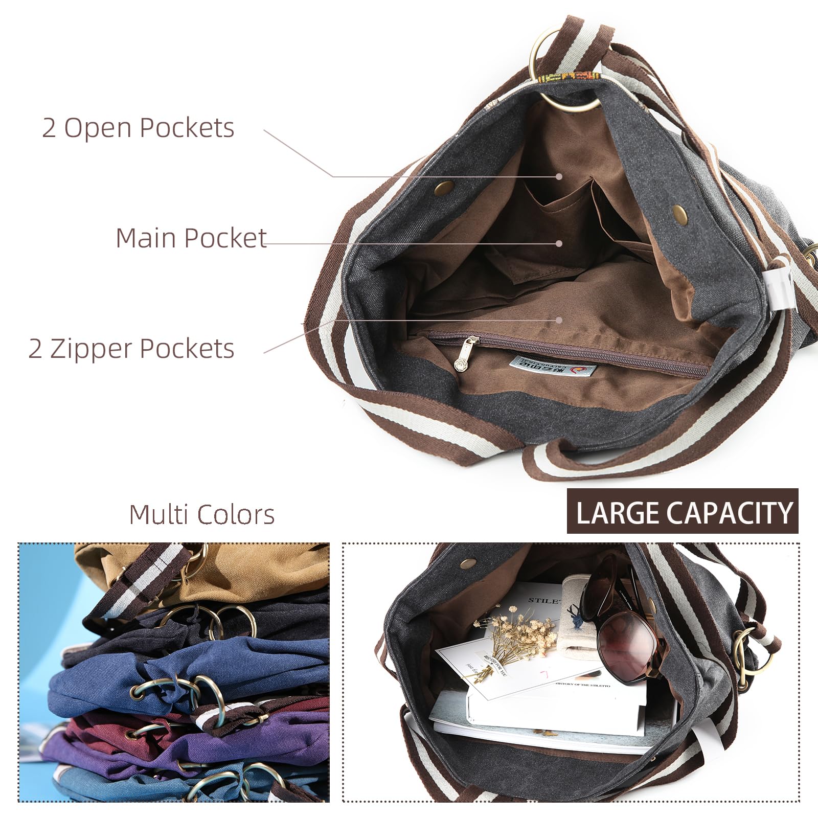 Goodhan WomCanvas Backpack Daypack Casual Shoulder Bag, Vintage Heavy-duty Anti-theft Travel Backpack(Grey Black)