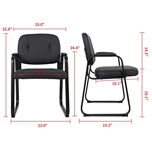 CLATINA Office Reception Guest Chair with Bonded Leather Padded Arm Rest Modern Style for Waiting Conference Room Black 4 Pack