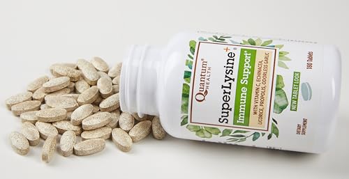 Quantum Health Super Lysine+ / Advanced Formula Lysine+ Immune Support with Vitamin C, Echinacea, Licorice, Propolis, Odorless Garlic (180 Tablets), Packaging may vary