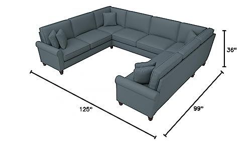 Bush Furniture Hudson U Shaped Sectional Couch, 125W, Turkish Blue Herringbone