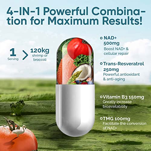 solodate NAD Supplement 99% Purity, 4-in-1 Upgraded NAD Resveratrol Supplement 1000mg Per Serving for Maximum Anti-Aging, Energy and Immune Support - 3 Pack