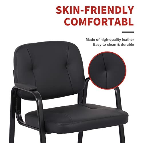 CLATINA Office Reception Guest Chair with Bonded Leather Padded Arm Rest Modern Style for Waiting Conference Room Black 4 Pack