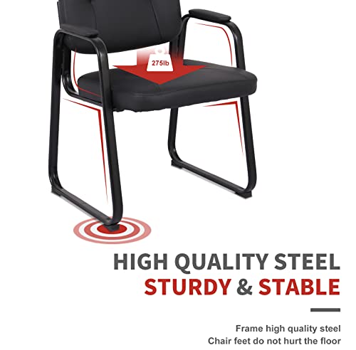 CLATINA Office Reception Guest Chair with Bonded Leather Padded Arm Rest Modern Style for Waiting Conference Room Black 4 Pack