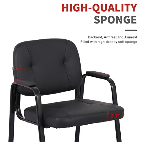CLATINA Office Reception Guest Chair with Bonded Leather Padded Arm Rest Modern Style for Waiting Conference Room Black 4 Pack
