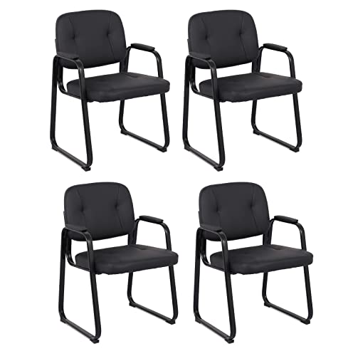 CLATINA Office Reception Guest Chair with Bonded Leather Padded Arm Rest Modern Style for Waiting Conference Room Black 4 Pack