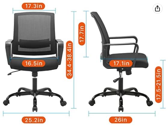 CLATINA Office Chair Mid Back Ergonomic Desk Chairs Rolling Mesh Computer Chair with Executive Lumbar Support and Height Adjustable Design for Home Offic (4 Pack)