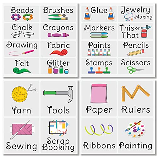 mDesign Home Organization Labels - Preprinted Label Stickers for Craft Room Storage and Cleaning - Household Organizing for Jars, Canisters, Containers, Bins, and Boxes - 24 Count - Clear/Black/Image