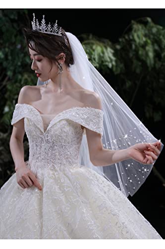 AMAJIERUIZE Women's Short 2 Tier Pearls Wedding Bridal Veil With Metal Comb (Ivory)