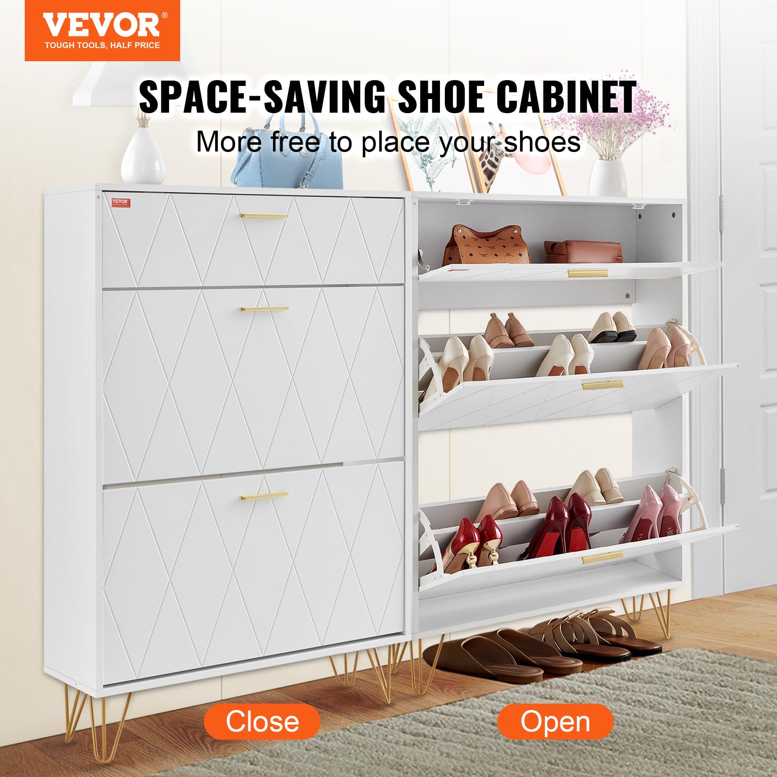 VEVOR Shoe Storage Cabinet for Entryway, 31.5" D x 9.4" W x 47.3" H, Wood