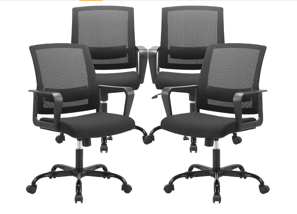 CLATINA Office Chair Mid Back Ergonomic Desk Chairs Rolling Mesh Computer Chair with Executive Lumbar Support and Height Adjustable Design for Home Offic (4 Pack)
