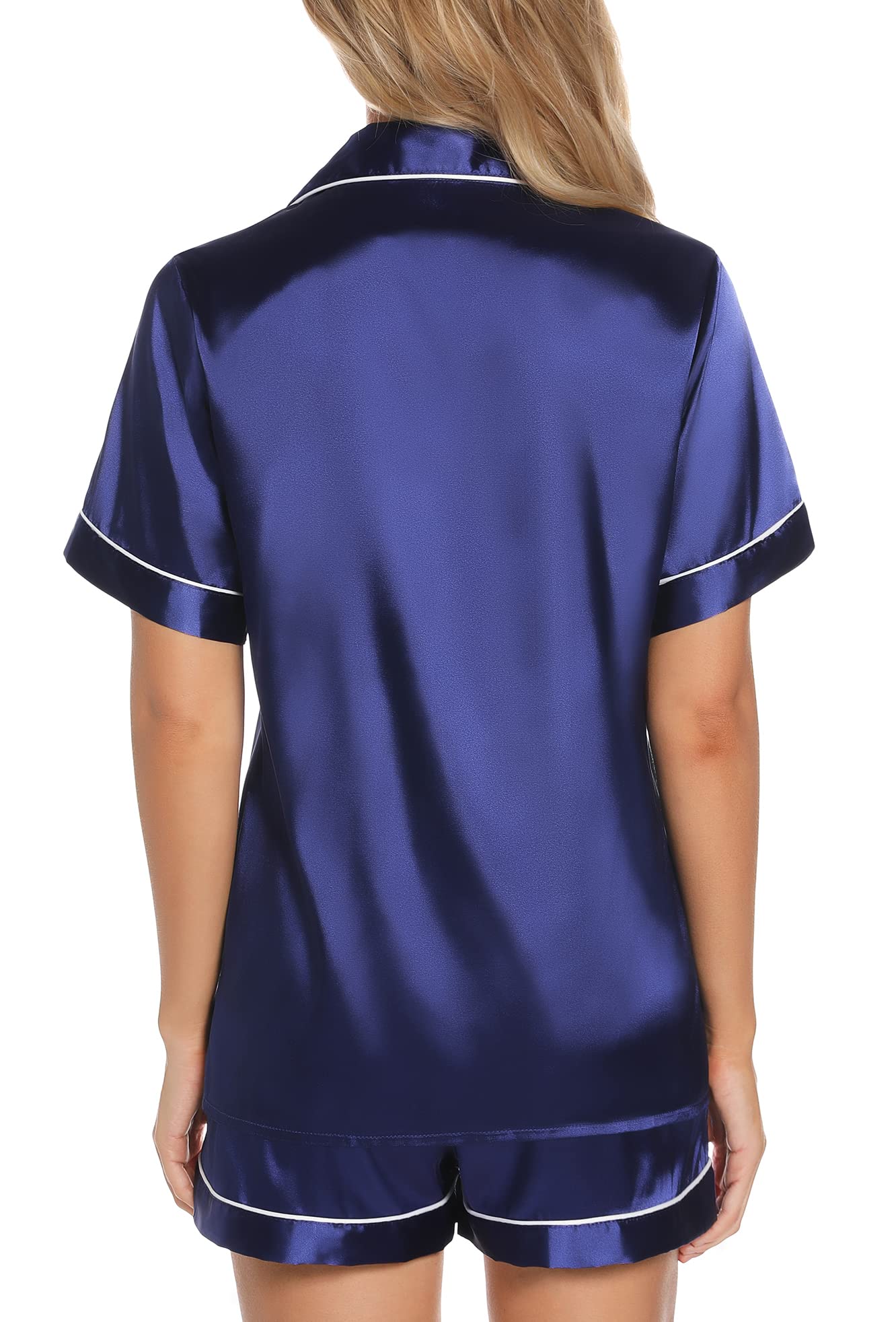 Women Short Sleeve Sleepwear Button Down Loungewear Soft Summer Pjs Shorts Set Navy Blue XXL