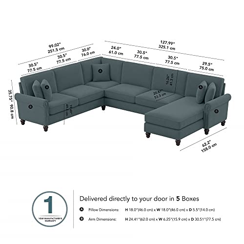 Bush Furniture Coventry U Shaped Sectional Couch with Reversible Chaise Lounge, 128W, Turkish Blue Herringbone
