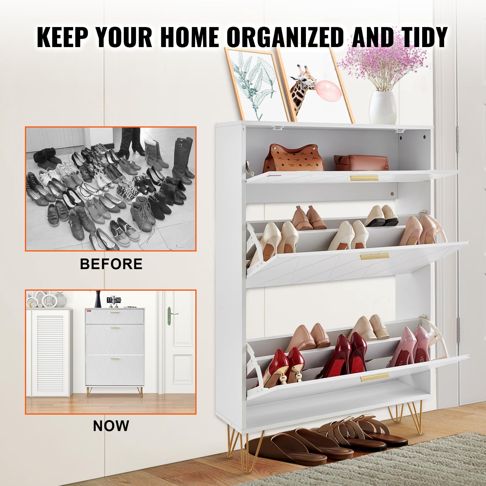 VEVOR Shoe Storage Cabinet for Entryway, 31.5" D x 9.4" W x 47.3" H, Wood