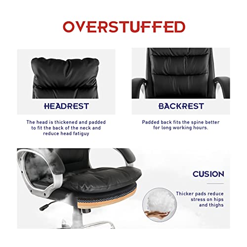 CLATINA Computer Desk Chair with Wheels and Padded Arms, Ergonomic PU Leather Swivel Home Office Chair with Double Seat Cushion, Adjustable High Back Comfort Executive Office Chair (Black)