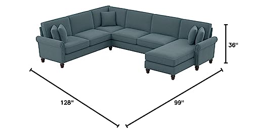 Bush Furniture Coventry U Shaped Sectional Couch with Reversible Chaise Lounge, 128W, Turkish Blue Herringbone