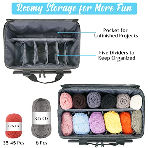 Crochet Organizer Bag, Large Yarn Knitting Bag for Knitting Project, Portable Crochet Storage Bag with Lid and Shoulder Strap, Tangle Free Yarn Tote for Crocheting Accessories, Gift for Wife Mom