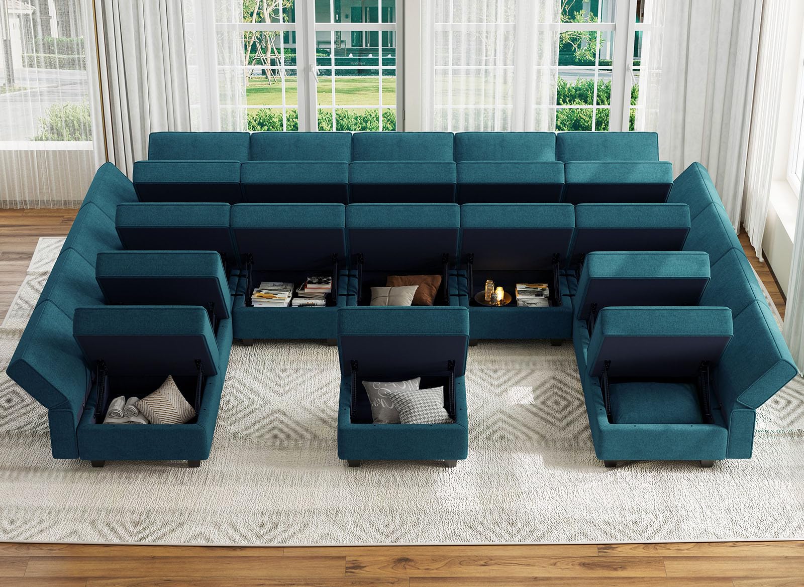 Belffin Modular Sectional Sleeper Sofa Couch Bed Oversized U Shaped Cocuh with Storage Convertible Sleeper Sofa Bed. Peacock Blue