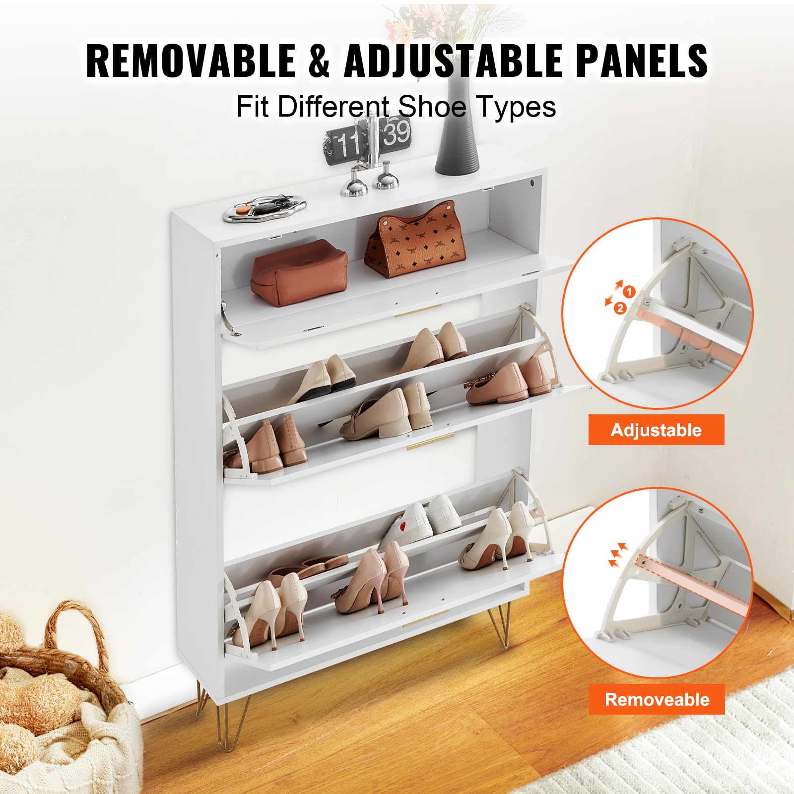 VEVOR Shoe Storage Cabinet for Entryway, 31.5" D x 9.4" W x 47.3" H, Wood