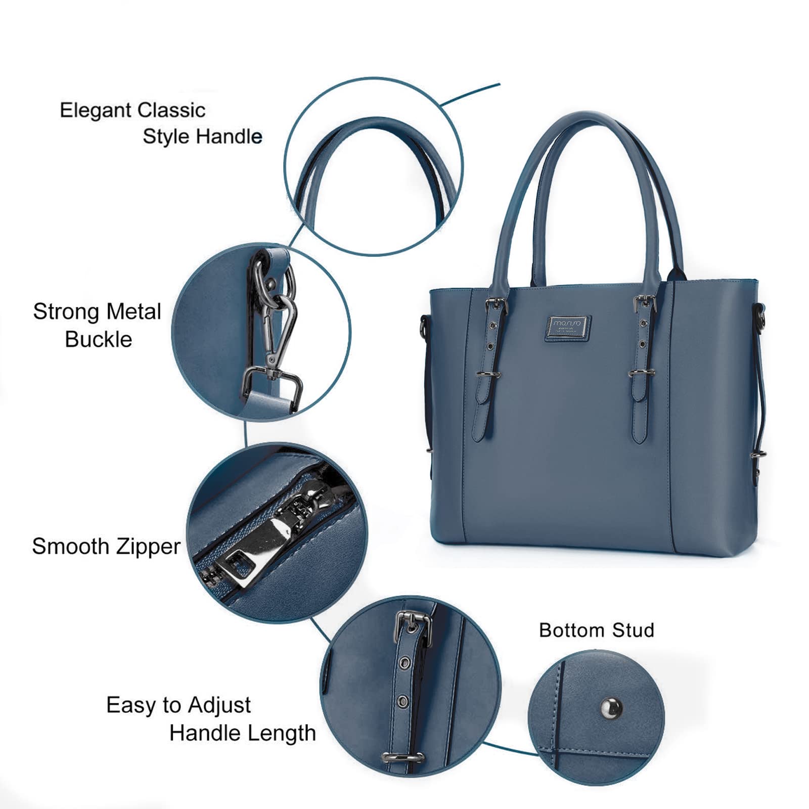 MOSISO PU Leather Laptop Tote Bag for Women (15-16 inch), Waterproof Large Capacity Business Work Briefcase Shoulder Laptop Bag, Peacock Blue