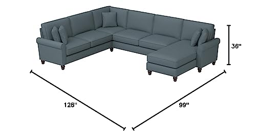 Bush Furniture Hudson U Shaped Sectional Couch with Reversible Chaise Lounge, 128W, Turkish Blue Herringbone